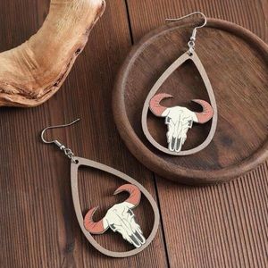 Jewelry | Longhorn Wood Skull Steer Cattle Cow Cutout Teardrop Western ...